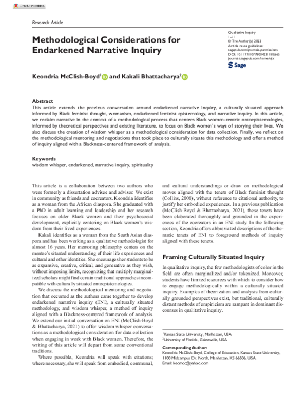 (PDF) Methodological Considerations for Endarkened Narrative Inquiry