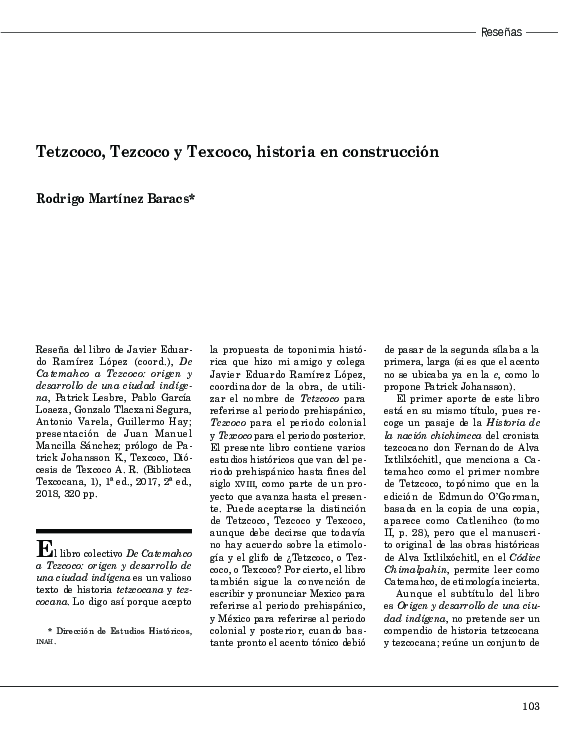 (PDF) Tetzcoco, Tezcoco y Texcoco, historia en construcción