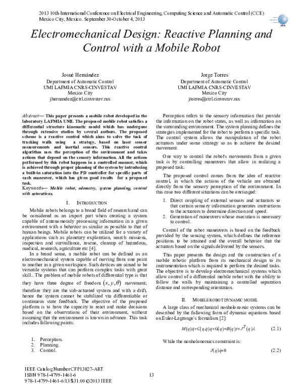 (PDF) Electromechanical design: Reactive planning and control with a ...