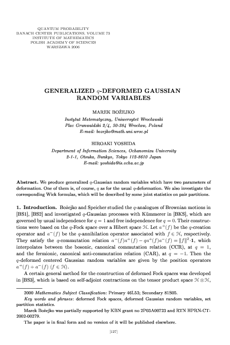 (PDF) Generalized q-deformed Gaussian random variables | Hiroaki ... (PDF) Generalized q-deformed Gaussian random variables | Hiroaki ...