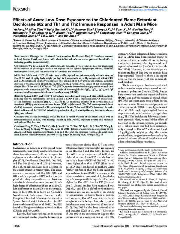 (PDF) Effects of Acute Low-Dose Exposure to the Chlorinated Flame ...
