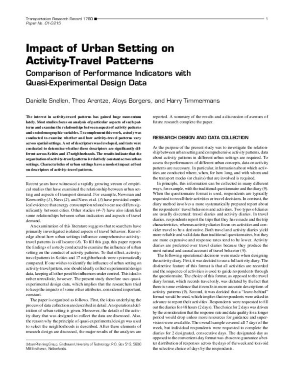 (PDF) Impact of Urban Setting on Activity-Travel Patterns: Comparison ...