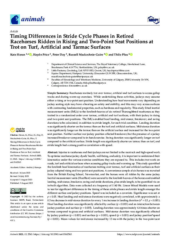 (PDF) Timing Differences in Stride Cycle Phases in Retired Racehorses ...