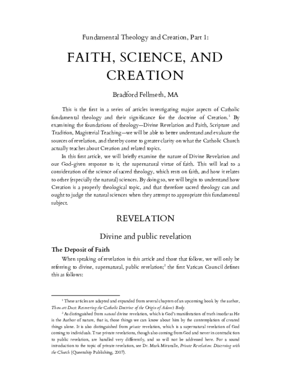 (PDF) Faith, Science, and Creation (Fundamental Theology and Creation ...