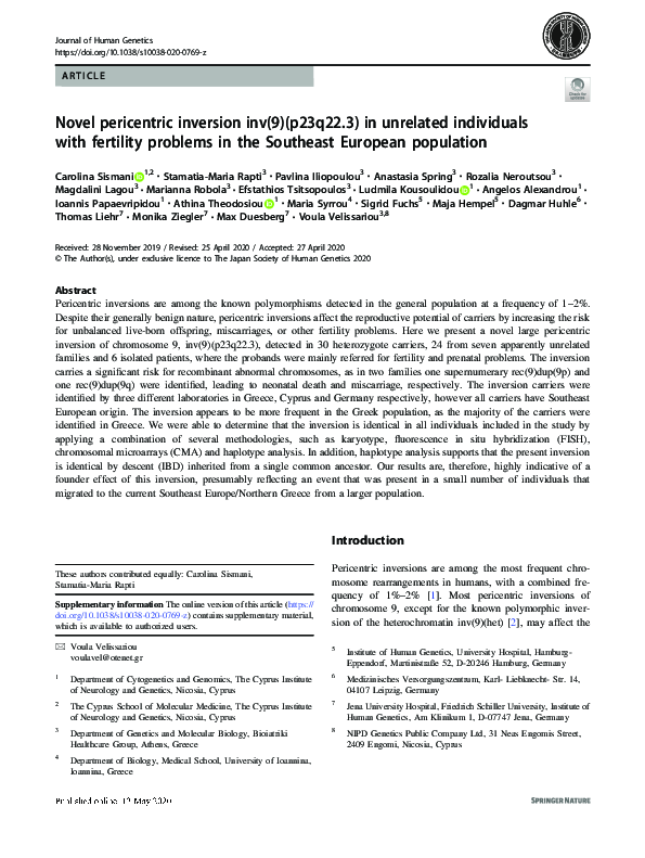 (PDF) Novel pericentric inversion inv(9)(p23q22.3) in unrelated ...