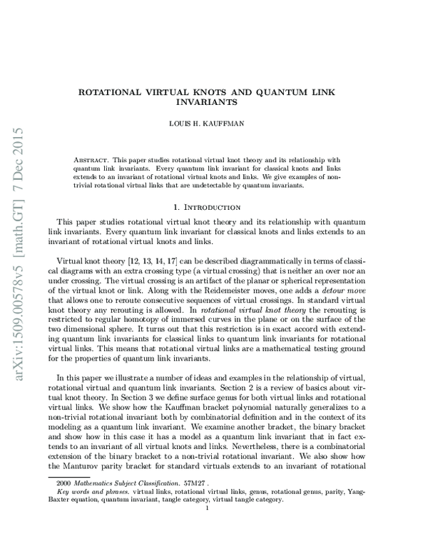 (PDF) Rotational virtual knots and quantum link invariants