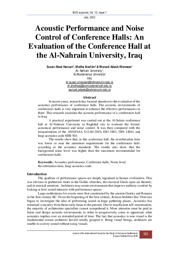 (PDF) Acoustic Performance and Noise Control of Conference Halls: An ...