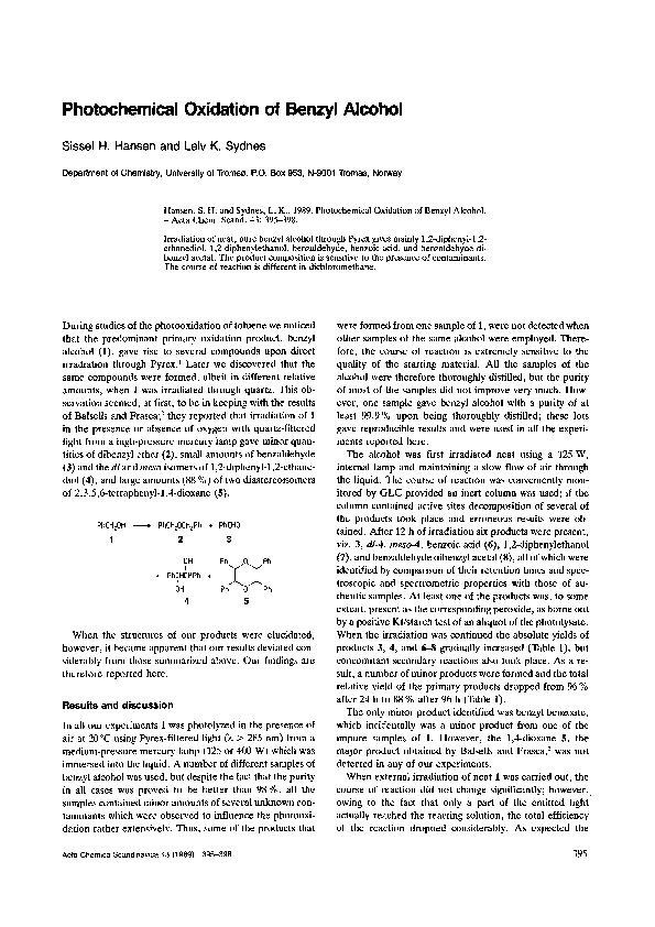 (PDF) Photochemical Oxidation of Benzyl Alcohol