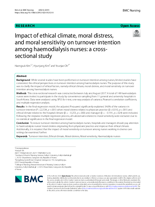 (PDF) Impact of ethical climate, moral distress, and moral sensitivity ...