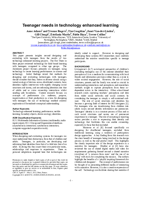(PDF) 1-Teenager needs in technology enhanced learning