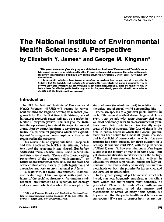 (PDF) The National Institute of Environmental Health Sciences: A ...