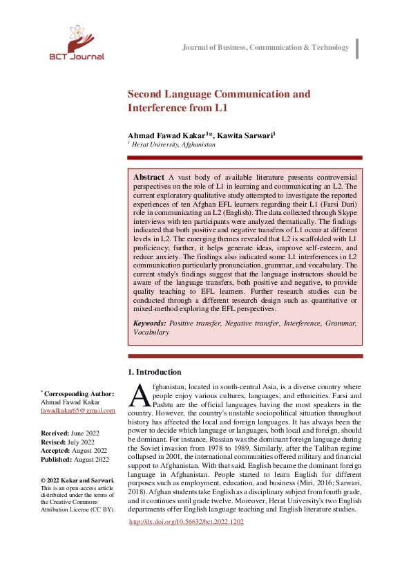 (PDF) Second Language Communication and ‎Interference from L1‎