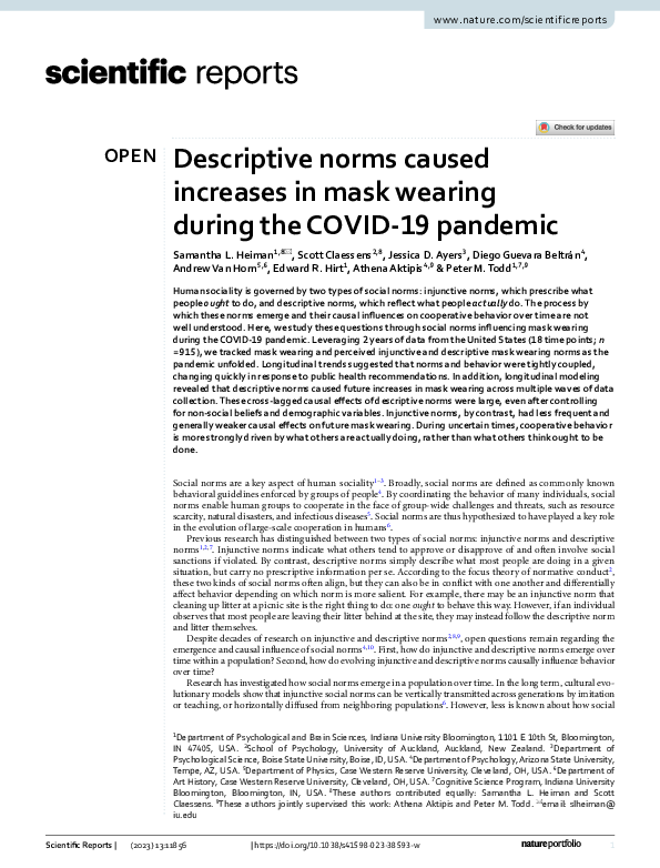 (PDF) Descriptive norms caused increases in mask wearing during the ...