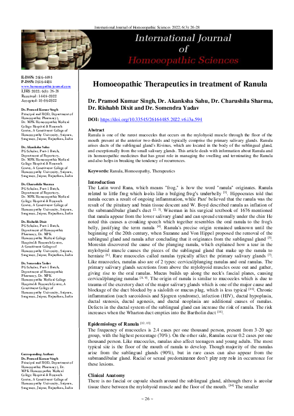 (PDF) Homoeopathic Therapeutics in treatment of Ranula