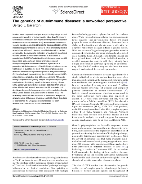 (PDF) The genetics of autoimmune diseases: a networked perspective