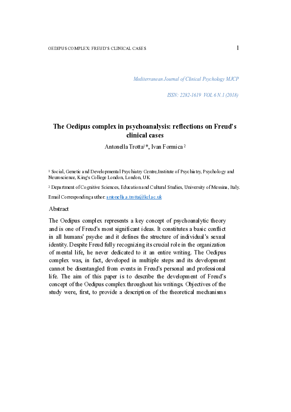 (PDF) The Oedipus complex in psychoanalysis: reflections on Freud’s ...