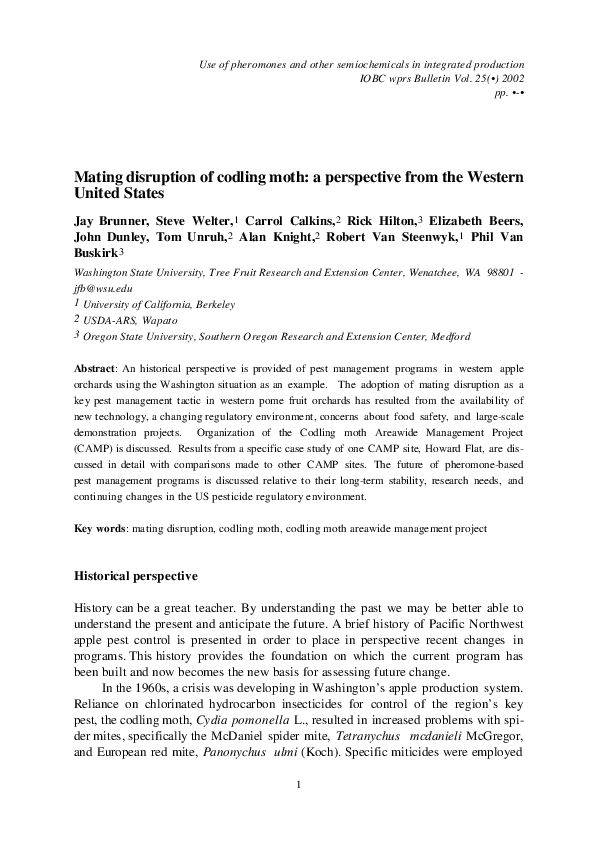 (PDF) Mating disruption of codling moth: a perspective from the Western ...