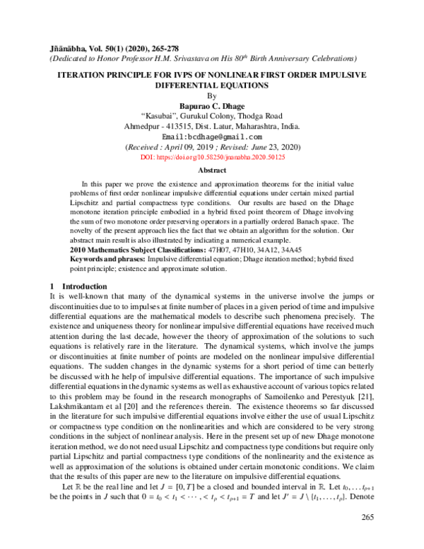 Pdf Iteration Principle For Ivps Of Nonlinear First Order Impulsive Differential Equations