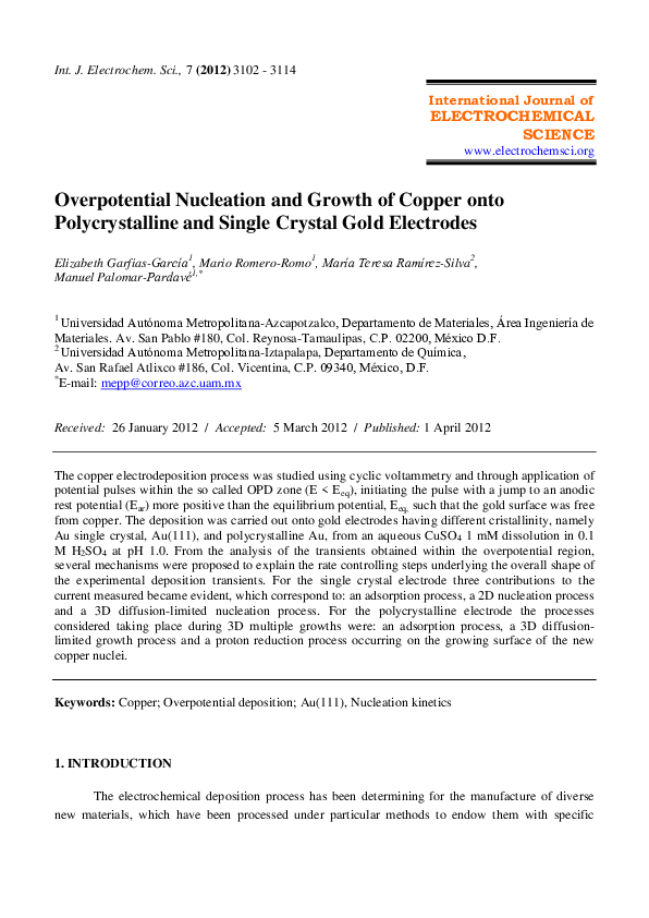 (PDF) Overpotential Nucleation and Growth of Copper onto ...