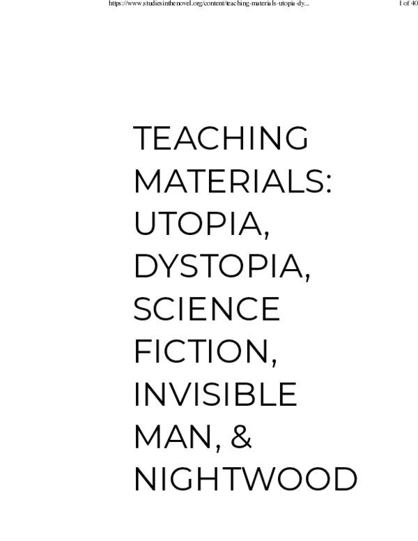(PDF) Teaching Materials: Utopia, Dystopia, Science Fiction, Invisible ...