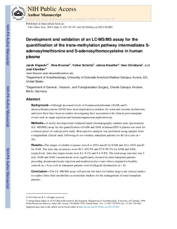 (PDF) Development and validation of an LC-MS/MS assay for the quantification of the trans ...