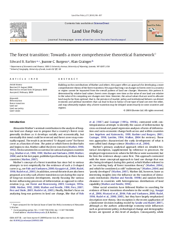 (PDF) The forest transition: Towards a more comprehensive theoretical ...