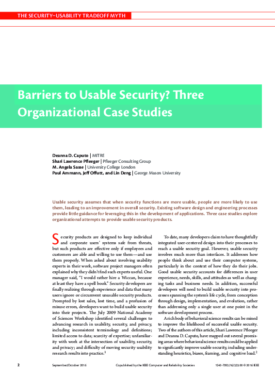 (PDF) Barriers to Usable Security? Three Organizational Case Studies