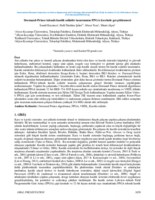 (PDF) Dormand-Prince Tabanlı Kaotik Osilatör Tasarımının FPGA Üzerinde ...
