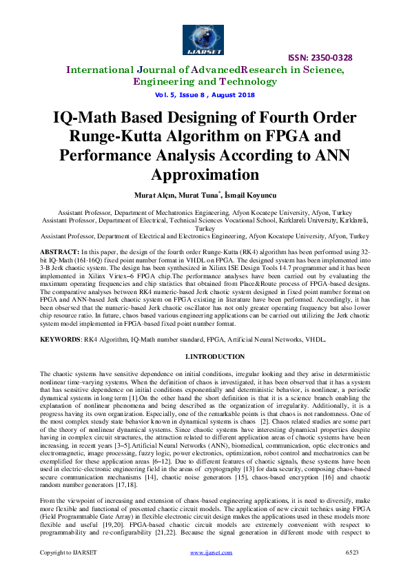 Pdf Iq Math Based Designing Of Fourth Order Runge Kutta Algorithm On Fpga And Performance