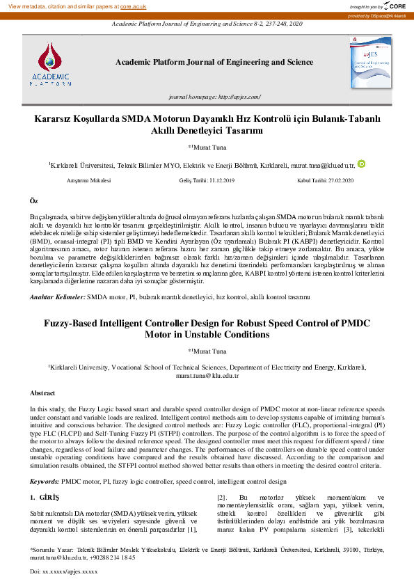 Pdf Fuzzy Based Intelligent Controller Design For Robust Speed Control Of Pmdc Motor In 5494