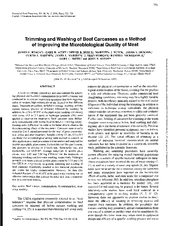 (PDF) Trimming and Washing of Beef Carcasses as a Method of Improving ...