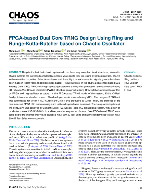 (PDF) FPGA-based Dual Core TRNG Design Using Ring and Runge-Kutta ...