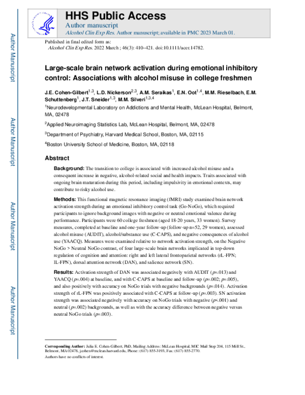 (PDF) Large‐scale brain network activation during emotional inhibitory ...