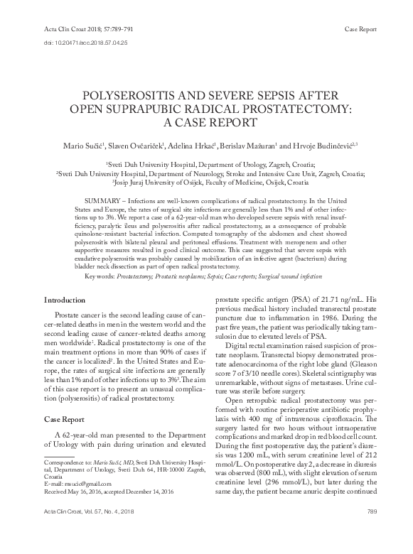 (PDF) Polyserositis and Severe Sepsis after Open Suprapubic Radical ...