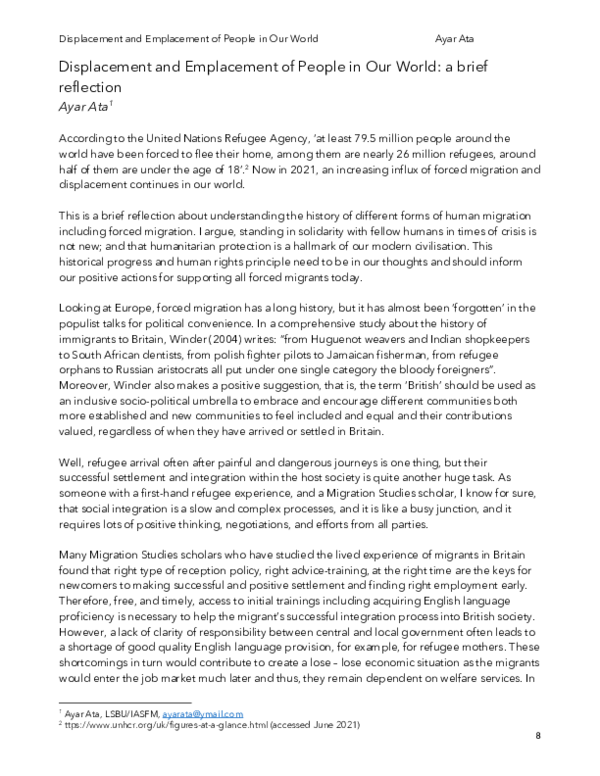 (PDF) Displacement and Emplacement of People in Our World: A Brief ...