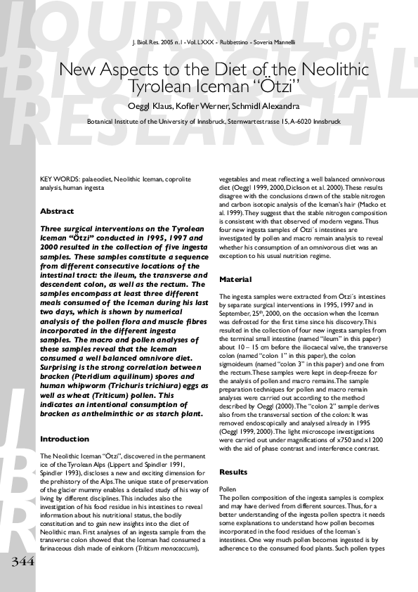 (PDF) New aspects to the diet of the Neolithic Tyrolean Iceman “Ötzi“