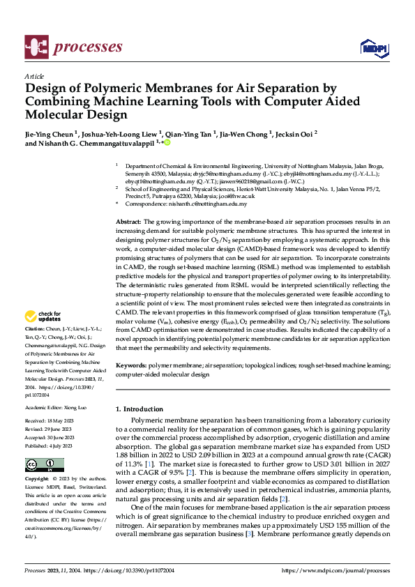 (PDF) Design of Polymeric Membranes for Air Separation by Combining ...