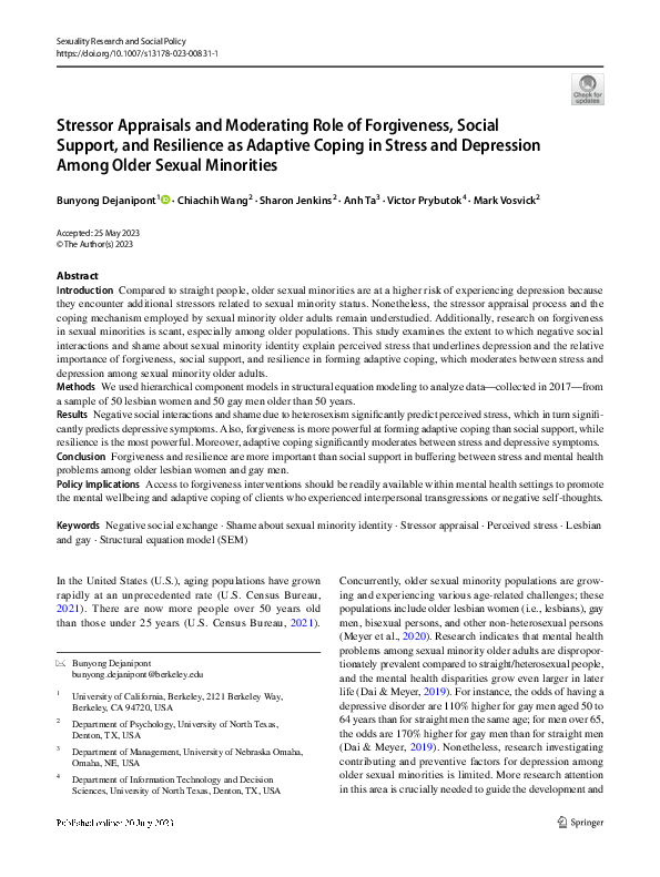 (PDF) Stressor Appraisals and Moderating Role of Forgiveness, Social ...