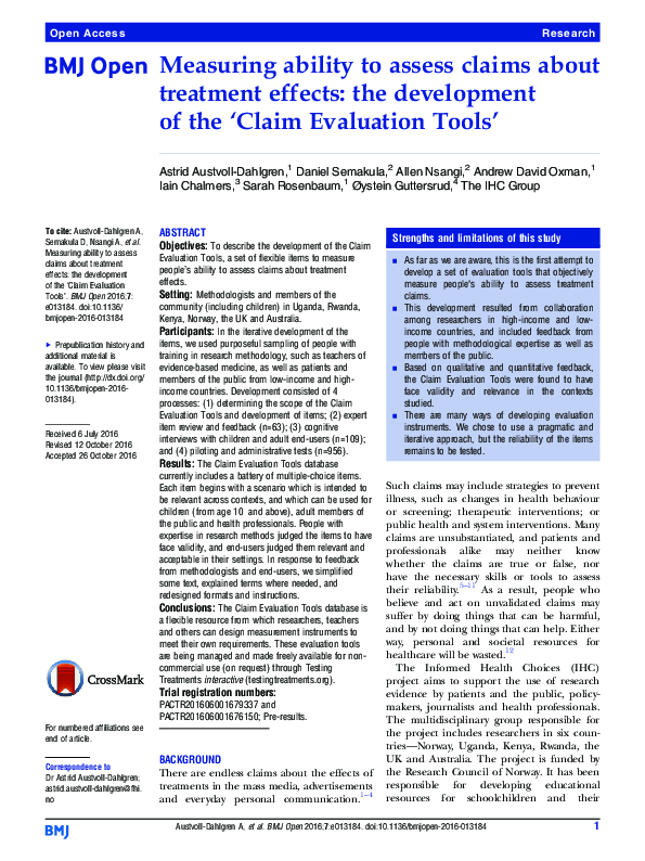 (PDF) Measuring ability to assess claims about treatment effects: the ...