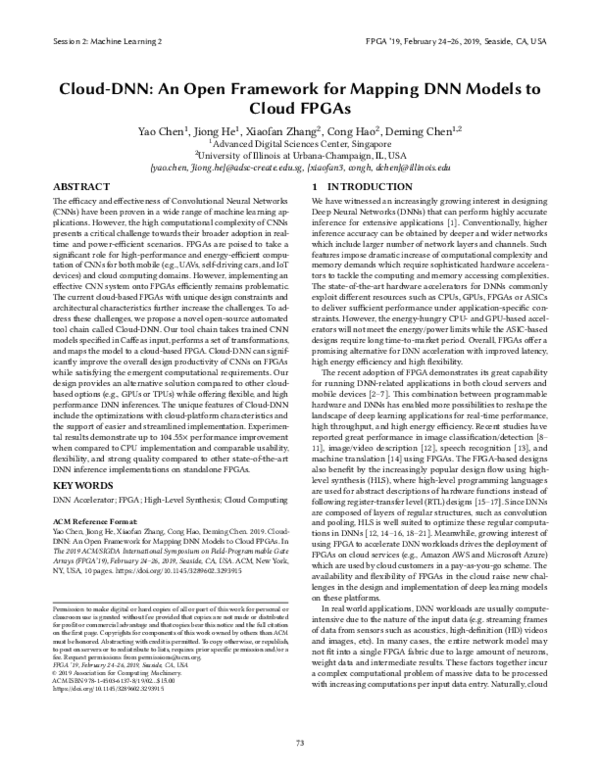 Pdf Cloud Dnn An Open Framework For Mapping Dnn Models To Cloud Fpgas
