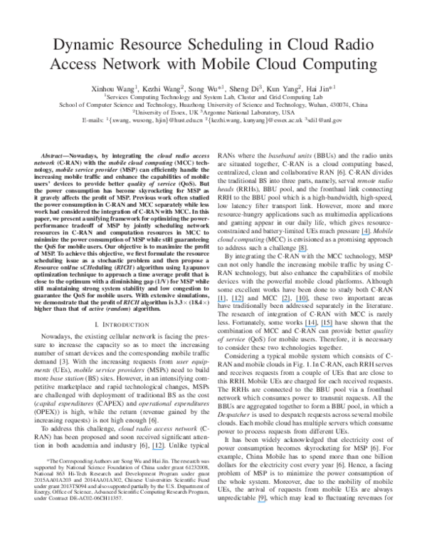 (PDF) Dynamic resource scheduling in cloud radio access network with ...