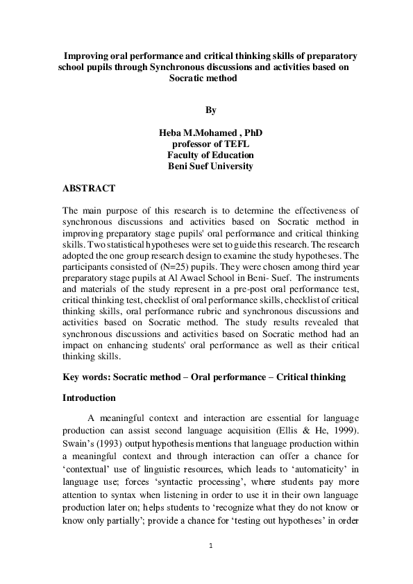 (PDF) Improving oral performance and critical thinking skills of preparatory school pupils ...