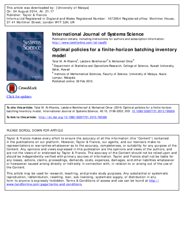 Pdf Optimal Policies For A Finite Horizon Batching Inventory Model