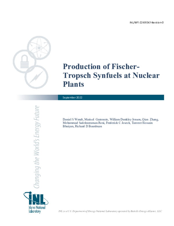 (PDF) Production of Fischer-Tropsch Synfuels at Nuclear Plants