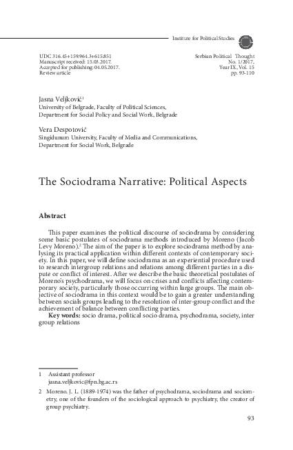 (PDF) The Sociodrama Narrative: Political Aspects