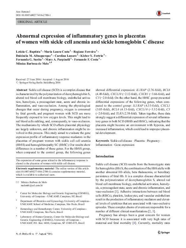 (PDF) Abnormal expression of inflammatory genes in placentas of women ...