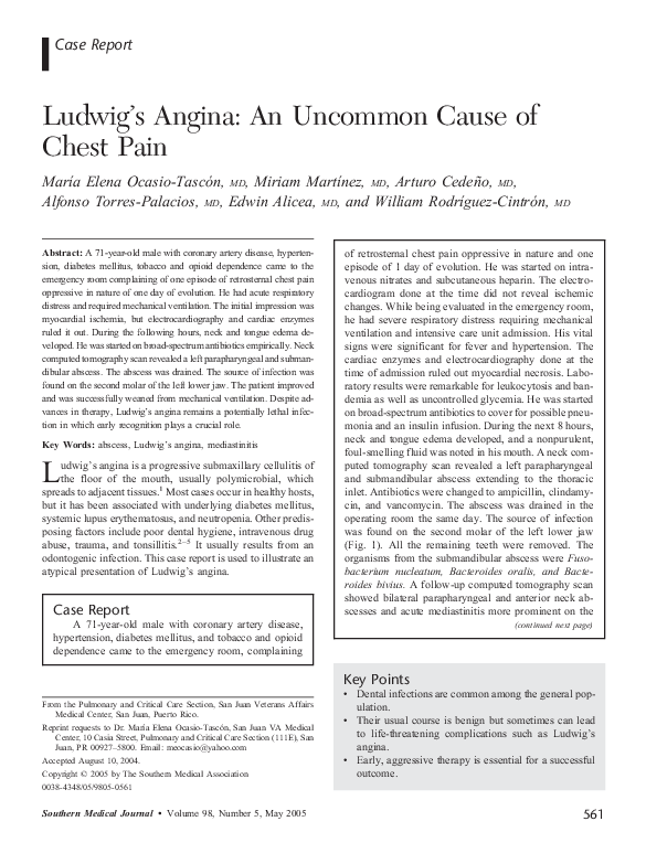 (PDF) Ludwig’s Angina: An Uncommon Cause of Chest Pain