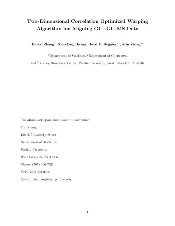 (PDF) Two-Dimensional Correlation Optimized Warping Algorithm for Aligning GC×GC−MS Data