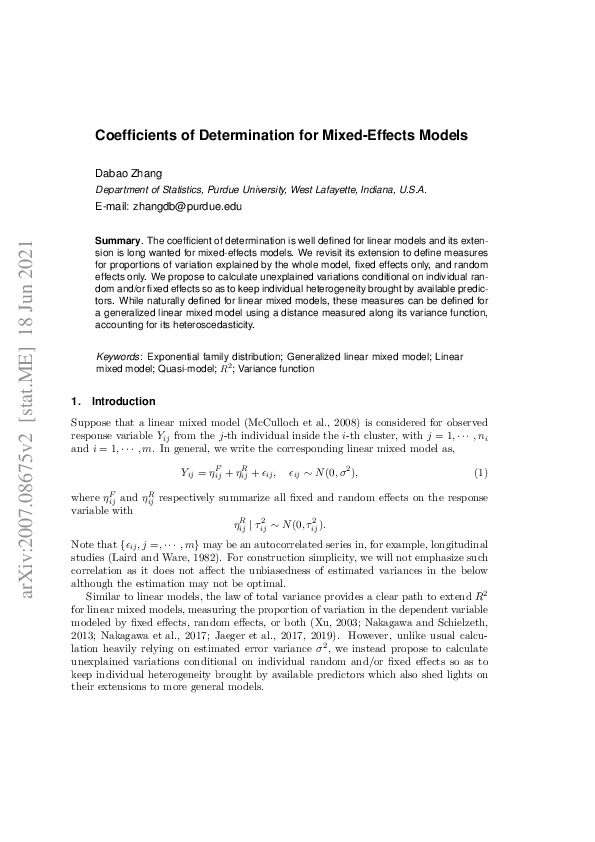 (PDF) Coefficients of Determination for Mixed-Effects Models