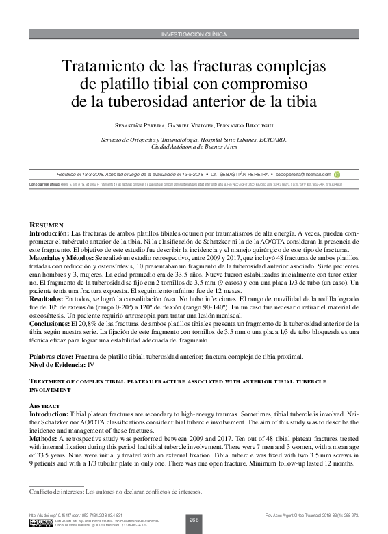 (PDF) Tratamiento de las fracturas complejas de platillo tibial con ...